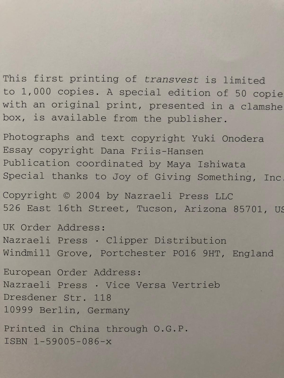 Buy Transvest with a Limited Edition Print Yuki Onodera signed online ...