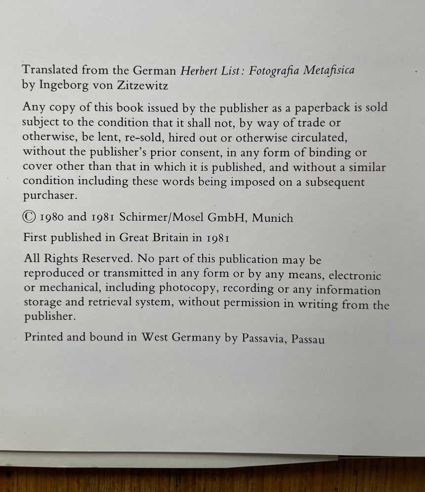 Buy Herbert List book Photographs 1930-1970 photographer – Setanta Books