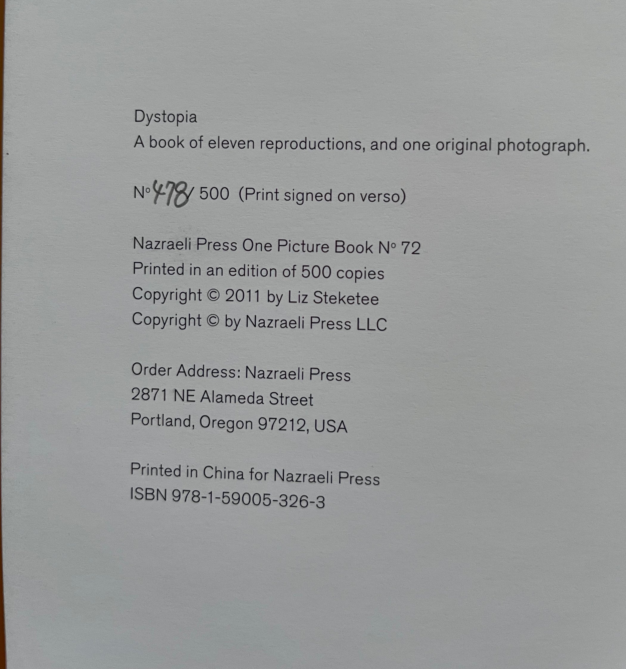 Buy Dystopia (One Picture Book) Liz Steketee with print Nazraeli ...